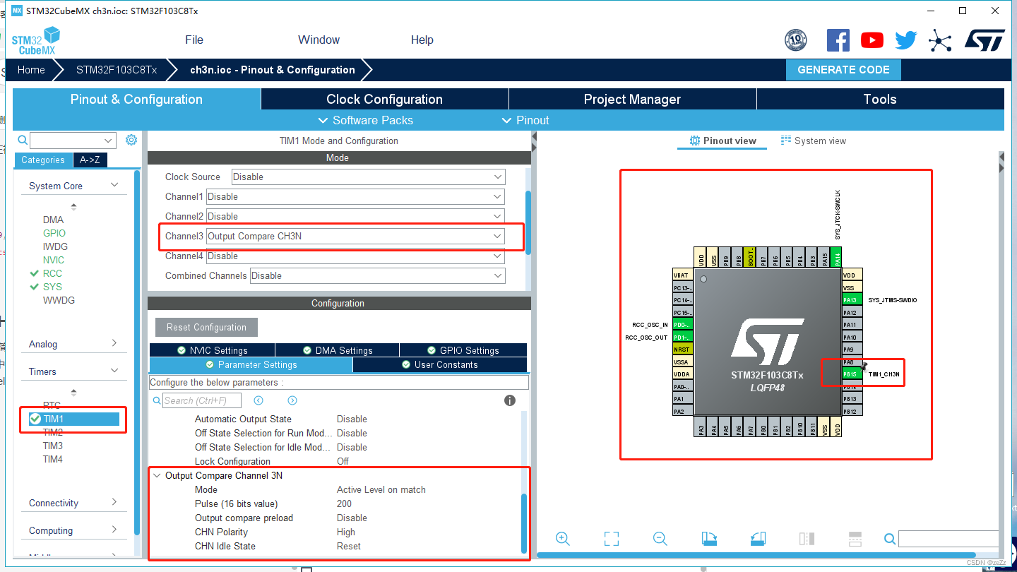 Stm32 Tim1ch3n Pwm互补通道独立初始化gpio B15tim1 Ch3n Csdn博客