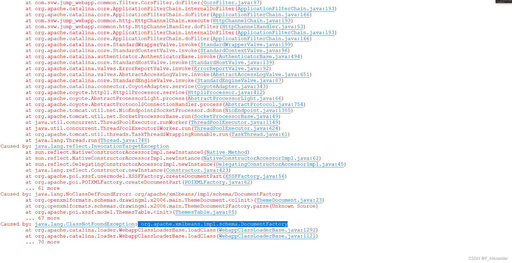 java.lang.ClassNotFoundExceptior:org.apache.xmlbeans.impl/schema.DocumentFactory_org.apache ...
