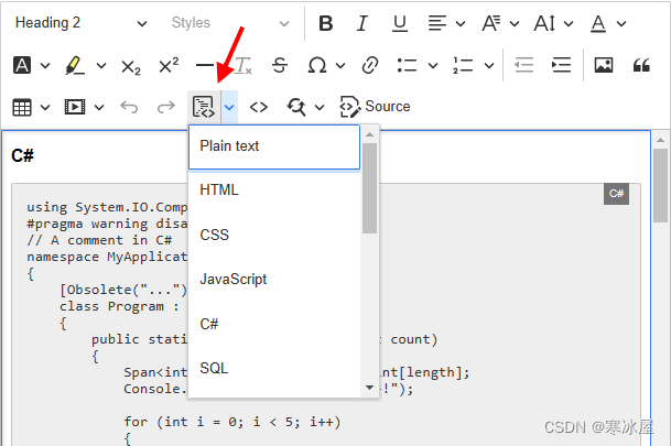 在aspnet Web窗体中使用ckeditor 5(带代码块)和highlightjsckeditor5 Highlightjs Csdn博客