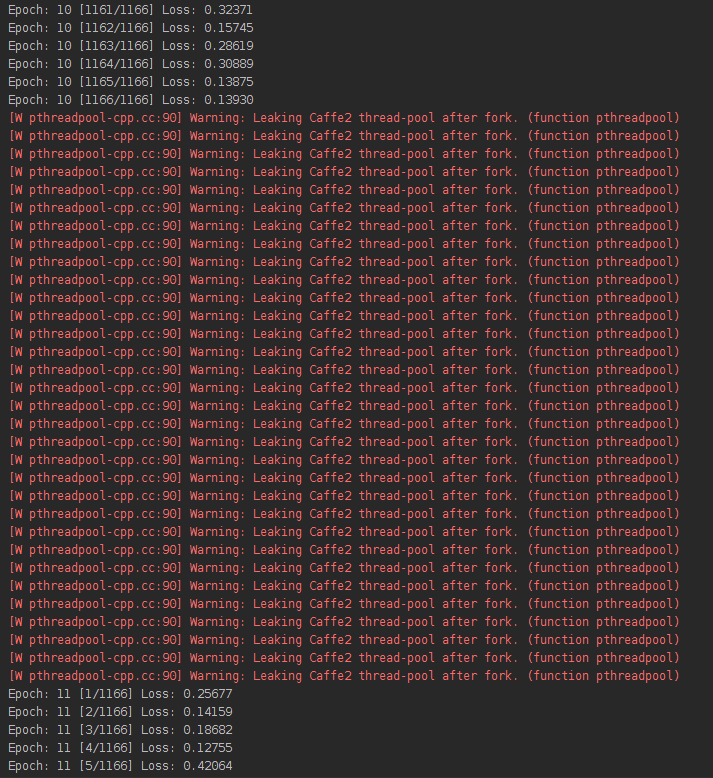 [W pthreadpool-cpp.cc:90] Warning:Leaking Caffe2 thread-pool after fork.(function pthreadpool ...