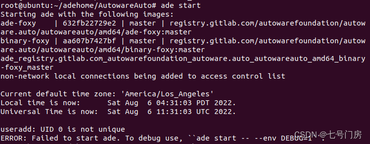 useradd: UID 0 is not unique ERROR: Failed to start ade. To debug use, ``ade start -- --env ...