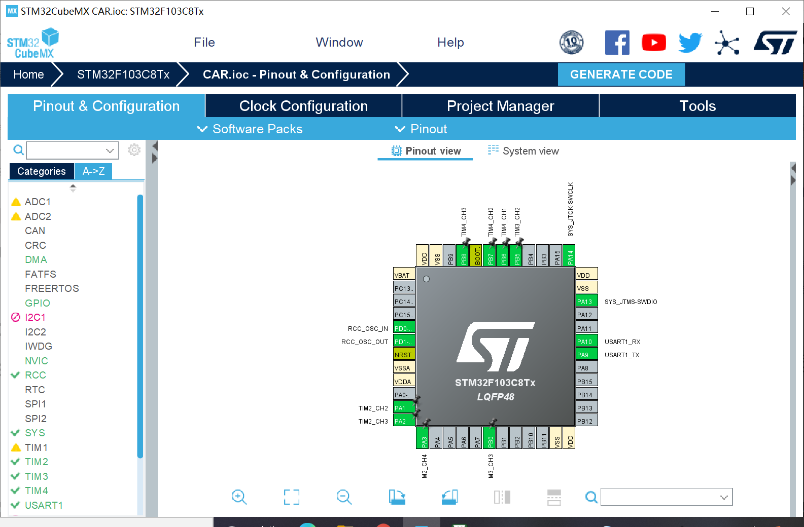 基于STM32F103C8T6 HAL库 配置的L298N电机驱动模块进行小车调速控制（可通过串口发送指令控制）_l298n小车hal库-CSDN博客