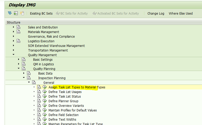 SAP QM 执行事务代码QP01，系统报错 -Material type FOOD is not defined for task list ...