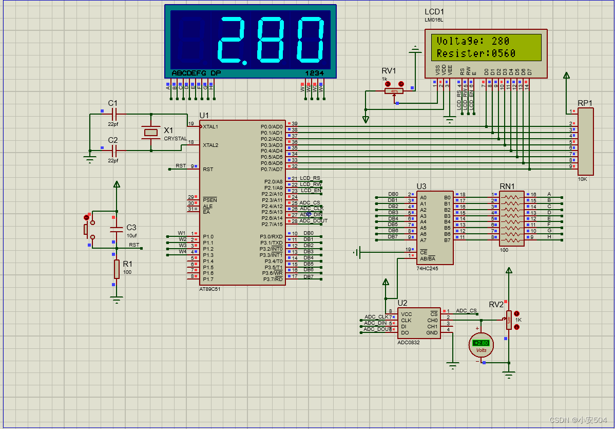 使用ADC0832实现数码管/LCD显示：Proteus仿真实验-物联沃-IOTWORD物联网
