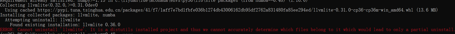 ERROR: Cannot uninstall ‘llvmlite‘. It is a distutils installed project ...