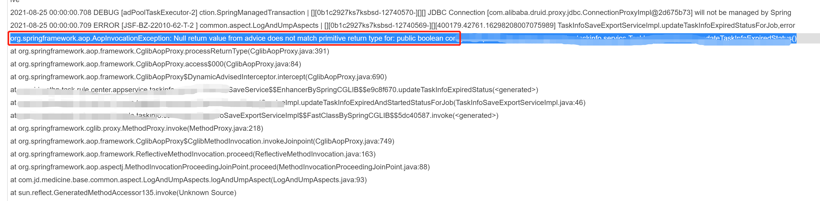 Spring之AOP报错：Null return value from advice does not match primitive return type for-CSDN博客