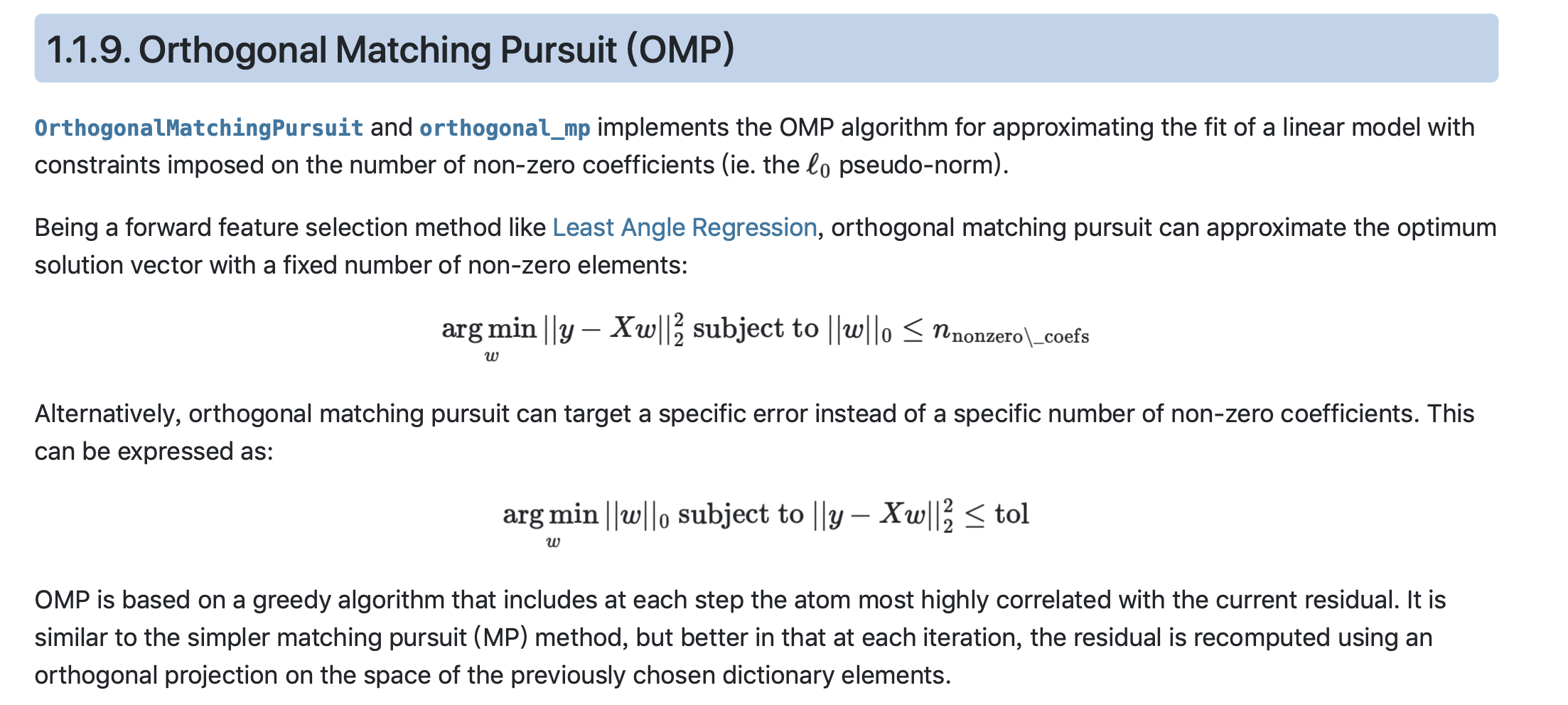 1.1.9. Orthogonal Matching Pursuit (OMP)（正交匹配追踪）-CSDN博客
