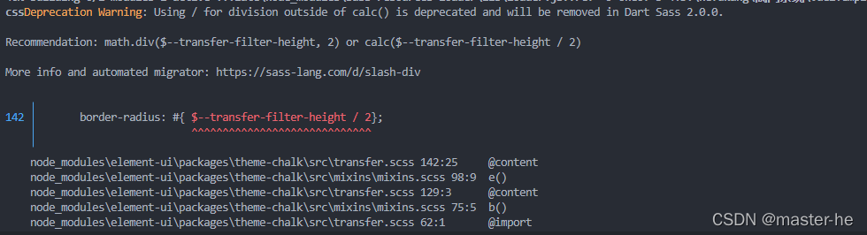 As Of Dart Sass 200 弃用 除法符号 ” Element Ui自定义皮肤样式报错,但能运行this Will Be An Error In Dart Sass 20