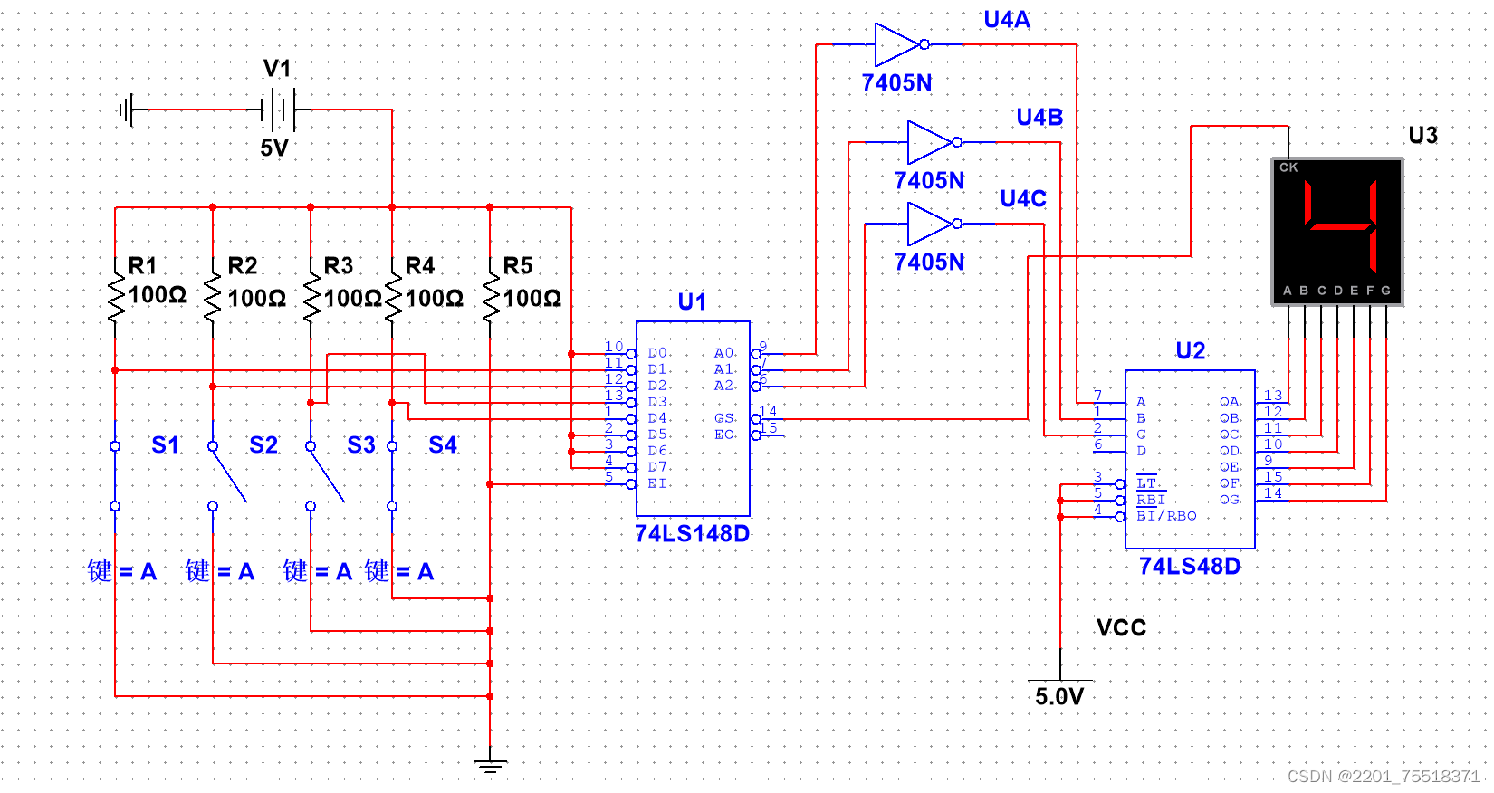 Multisim基于74ls148芯片实现病房呼救系统（编码-解码器的应用）_multisim设计病房呼叫系统-CSDN博客