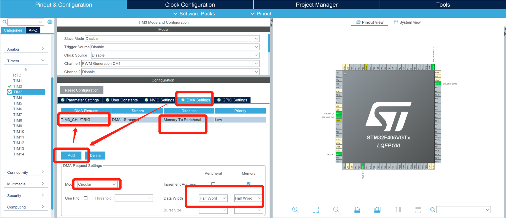 软件STM32cubeIDE下STM32F4xx使用32位定时器2（TIM2）用DMA+PWM点亮灯带WS2812-基础样例_stm32f4 pwm dma-CSDN博客