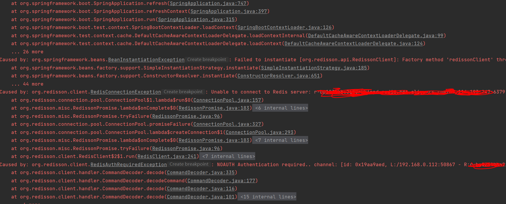 Redisson框架出现NOAUTH Authentication required.. channel: [id: 0x19aa9aed, L:/192.168.0.112:50867 ...