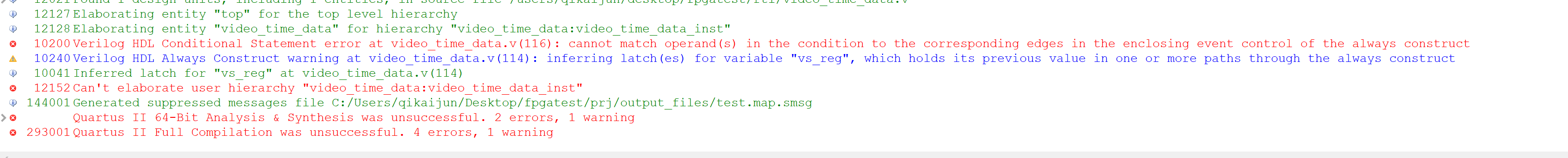 Error (12152): Can‘t elaborate user hierarchy_cannot match operand(s) in the condition to the co ...