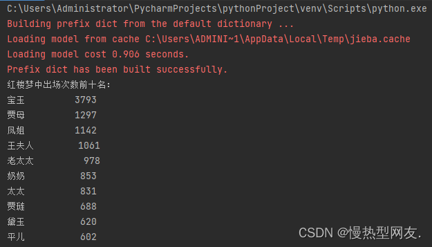 【python】统计《红楼梦》中出场次数前十的人物python十大人物统计 文本 Csdn博客