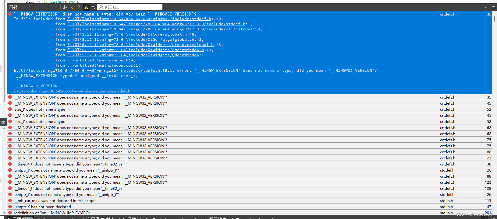 QT中无法编译问题，提示‘__MINGW_EXTENSION‘ does not name a type； did you mean ‘__MINGW32_VERSION‘?_qt mingw ...