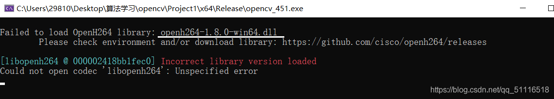 Failed to load OpenH264 library: openh264-1.8.0-win64.dll Please check environment and/or ...