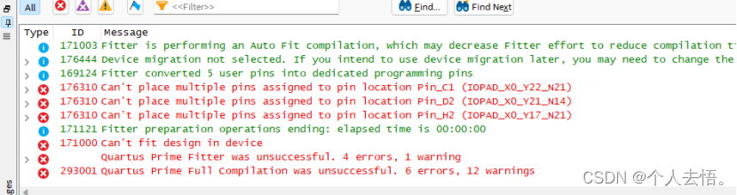 Error (176310): Can‘t place multiple pins assigned to pin location Pin_C1 (IOPAD_X0_Y22_N21)_can ...