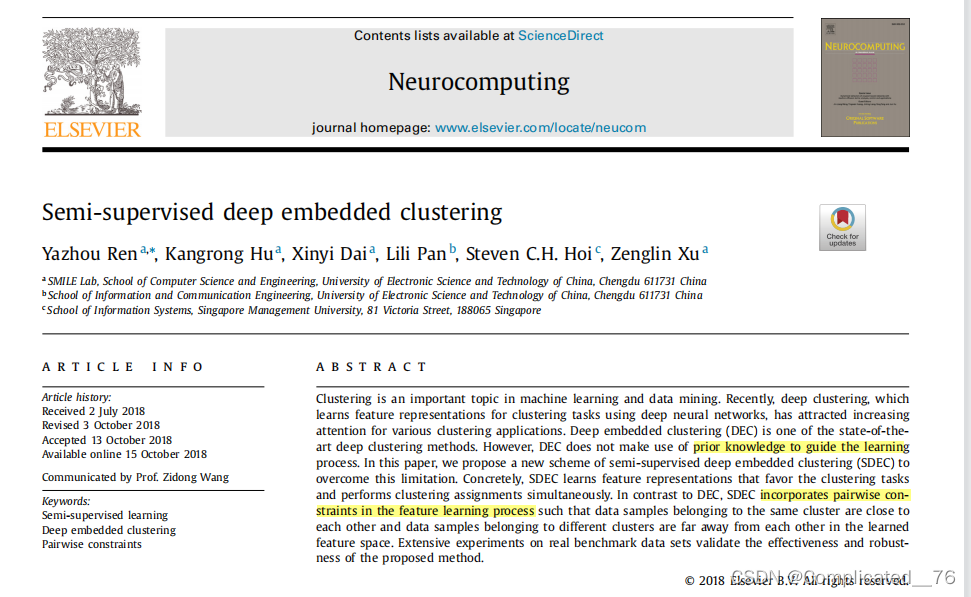Sdecsemi Supervised Deep Embedded Clustering Csdn博客
