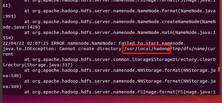 配置Hadoop格式化namenode时报错cannot create directory /usr/local/hadoop/tmp/dfs/name/current_hadoop格式化 ...