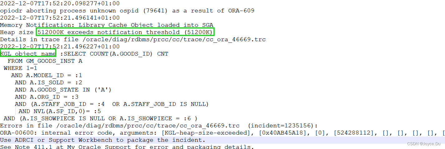 ORA-00600: internal error code, arguments: [KGL-heap-size-exceeded]_ora00600 internal error code ...