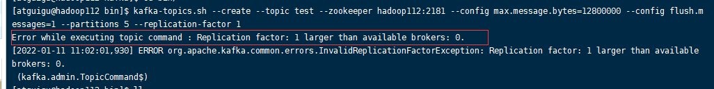 Kafka创建topic是报错:replication Factor 1 Larger Than Available Brokers 0 代码先锋网