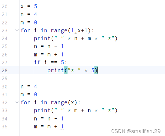 python for循环打印菱形详解_python菱形代码_smallfish.29的博客-CSDN博客