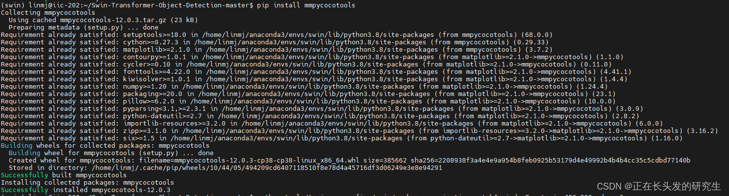 ERROR: Could not build wheels for mmpycocotools, which is required to install pyproject.toml ...