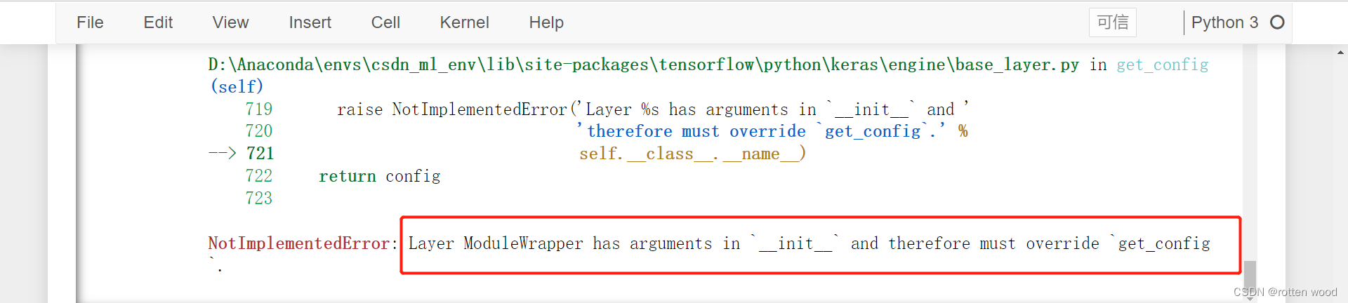 tf.keras批量归一化报错之 Layer ModuleWrapper has arguments in `__init__` and therefore must override ...