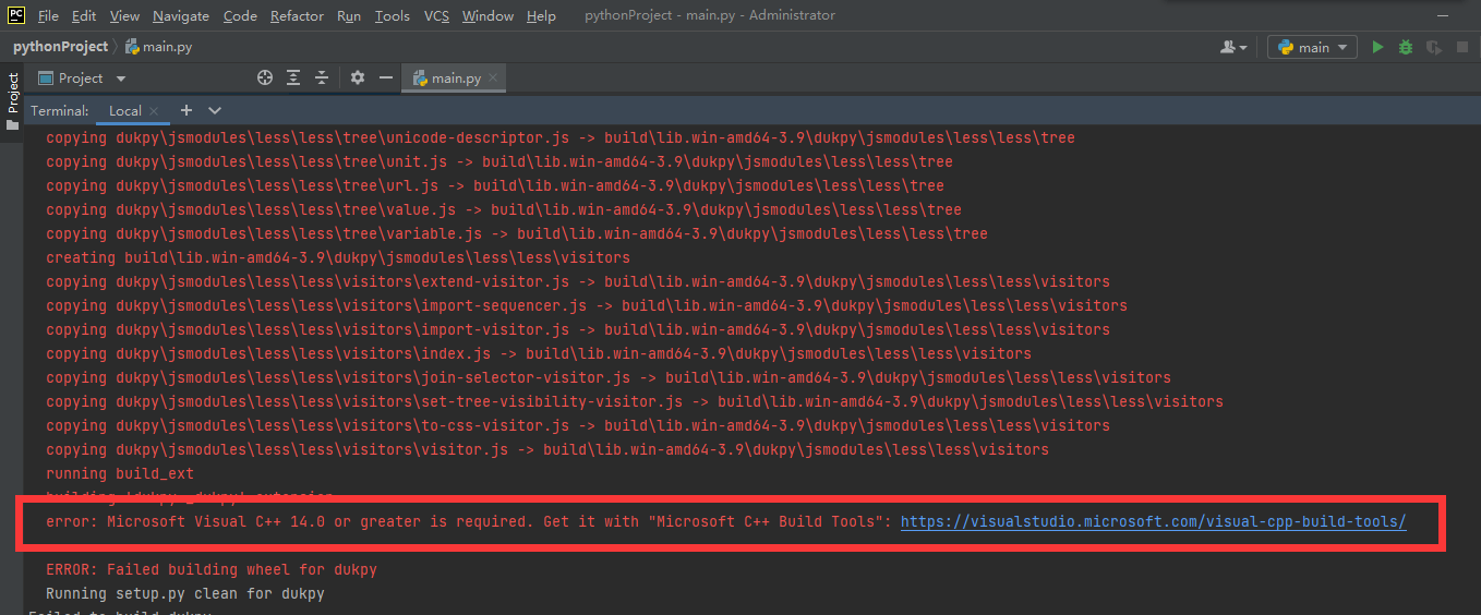 error: Microsoft Visual C++ 14.0 or greater is required. Get it with ...
