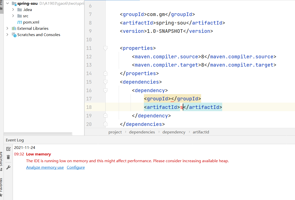 IDEA编辑pom文件，内存溢出 Low memory_analyze memory use-CSDN博客