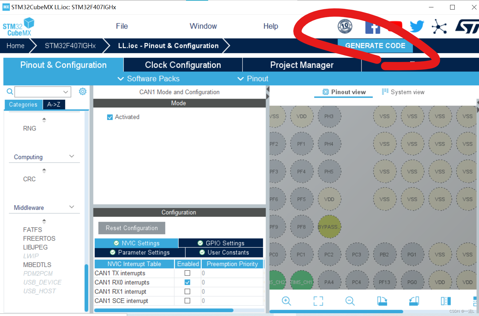 RoboMaster大疆开发板C型入门学习（1)配置加流水灯（循环亮灯_robomaster开发板c型嵌入式软件教程文档-CSDN博客