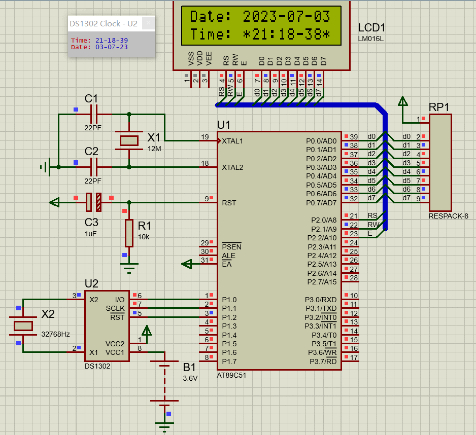 Proteus 51单片机 Lcd1602显示ds1302时钟 Proteuslcd1602 Csdn博客