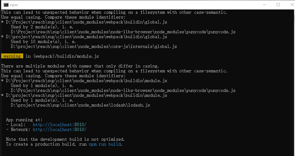 There are multiple modules with names that only differ in casing.This can lead to unexpected ...