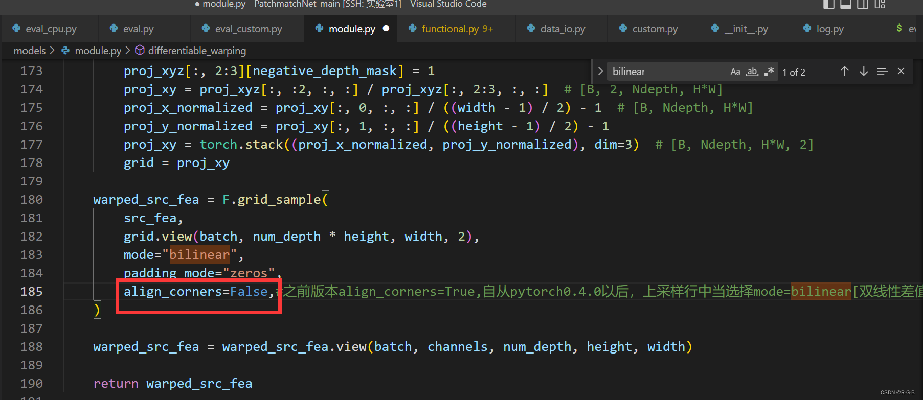Default upsampling behavior when mode=bilinear is changed to align_corners=False since 0.4.0 ...