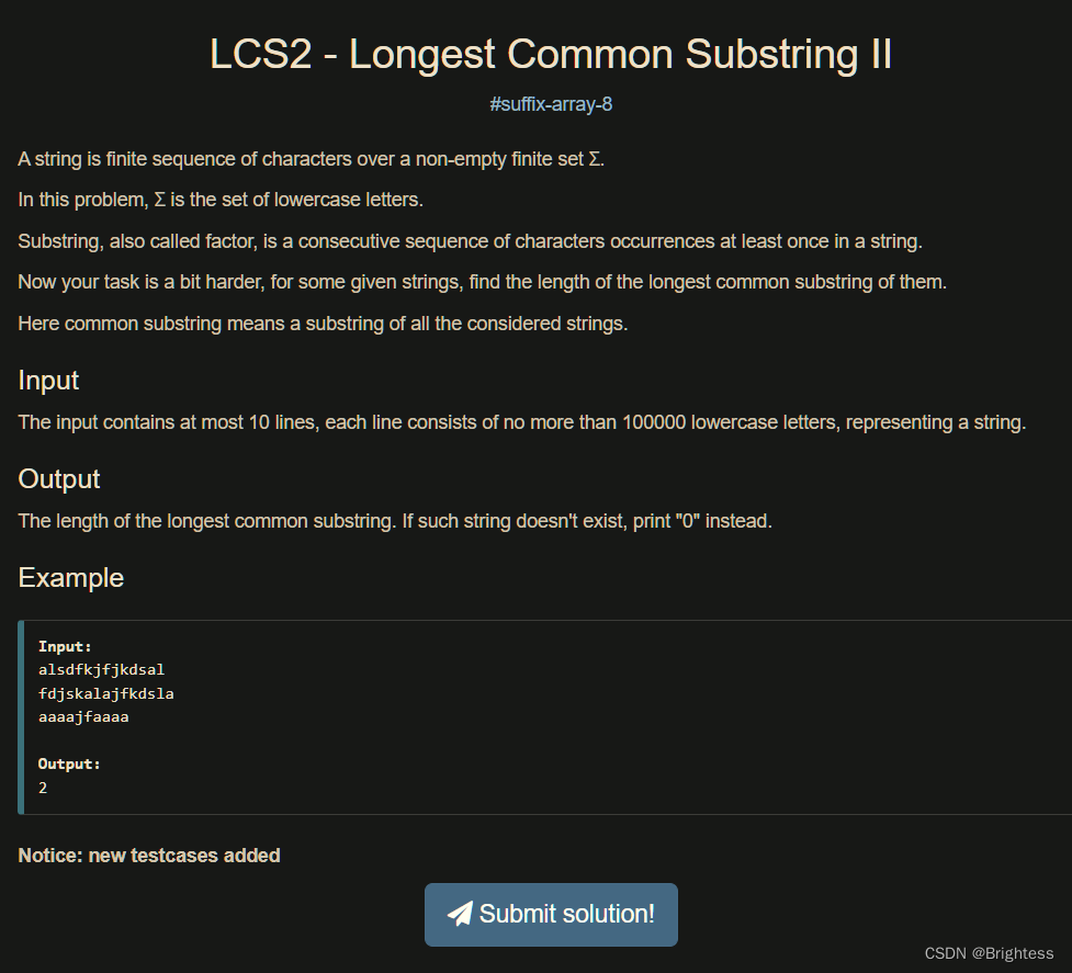 SPOJ LCS2 - Longest Common Substring II（SAM 求多串最长公共子串）_sam 求n个字符串都是lcs-CSDN博客