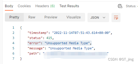 postman报错 “error“: “Unsupported Media Type“_postmanunsupported media type-CSDN博客