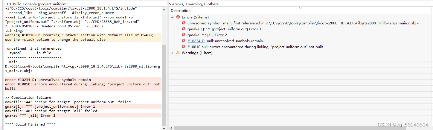 求助：ccs报错unresolved Symbols Remain Error Unresolved Symbols Remain Ccs6