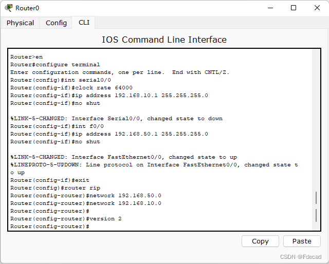 计算机网络实验--RIP动态路由配置--cisco_clock rate 64000-CSDN博客