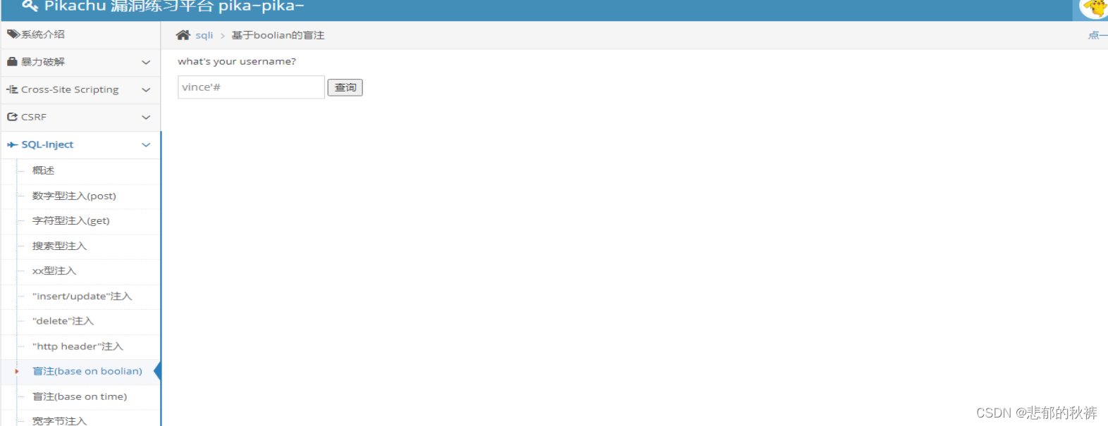SQL注入（四）：盲注（布尔）+盲注（时间）＋宽字节_?id=1'and ascii(substr((select database()),1,1))=1-CSDN博客