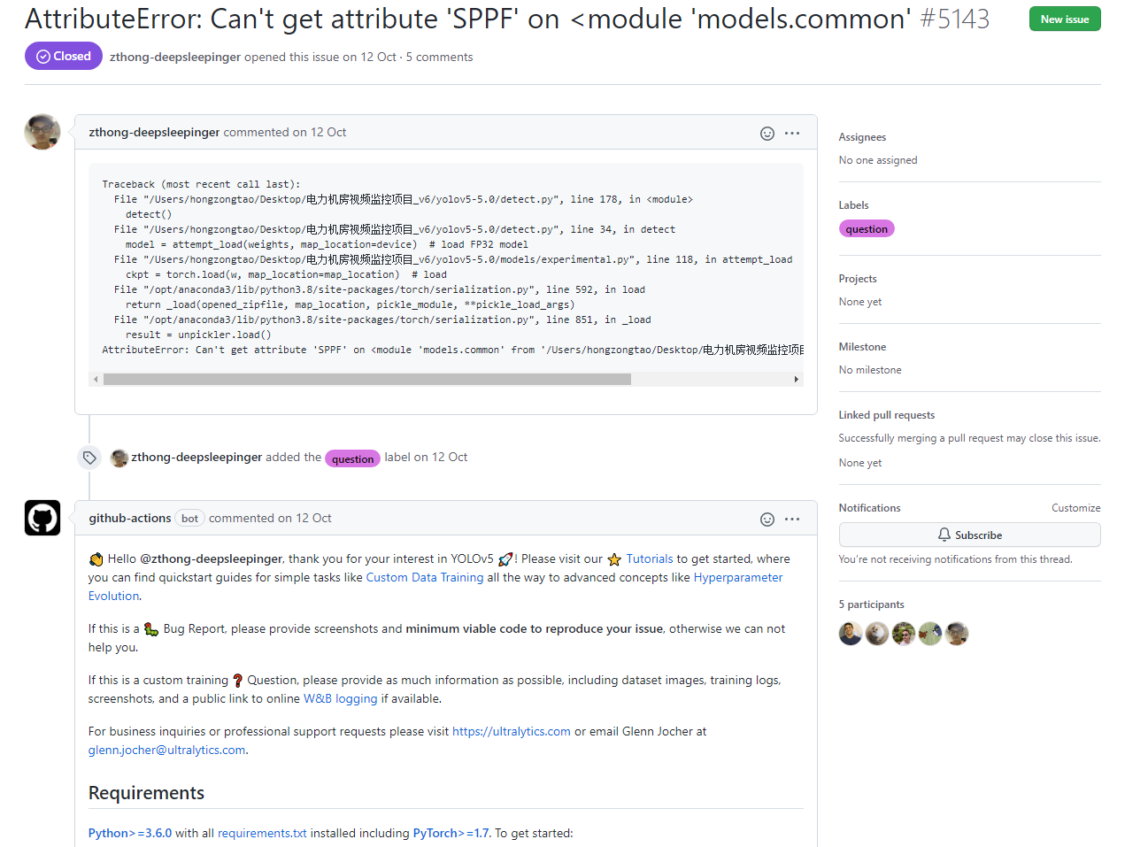 2、yolov5-v5 运行detect.py报：AttributeError: Can‘t get attribute ‘SPPF‘ on module ‘models.common‘_运行 ...