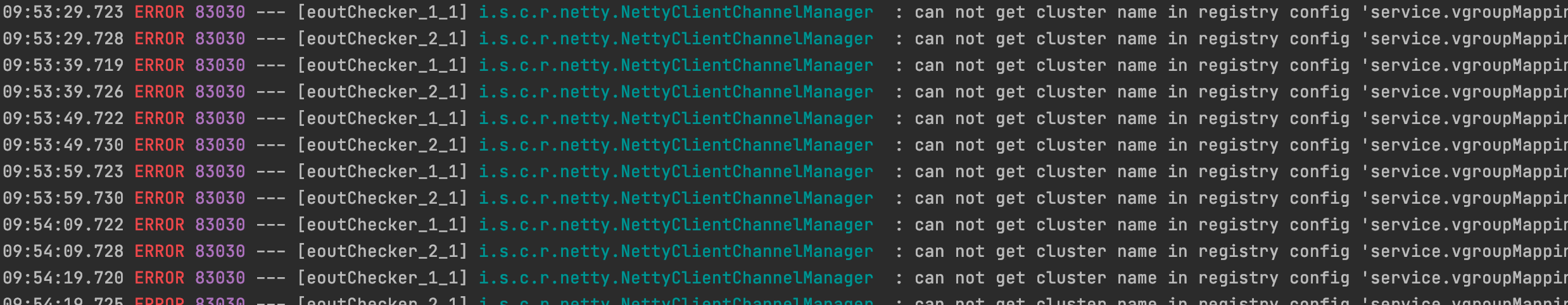 can not get cluster name in registry config ‘service.vgroupMapping.xx‘, please make sure ...