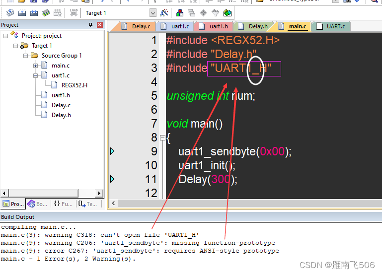warning C318: can‘t open file ***warning C206: *** missing function 必须一致_mian.c(5): warning c318 ...