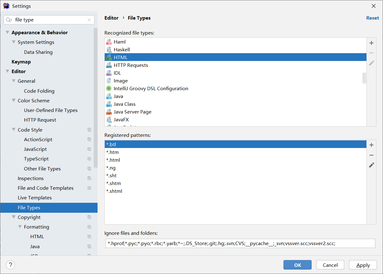 IDEA，配置btl文件为html类型_idea配置btl文件-CSDN博客