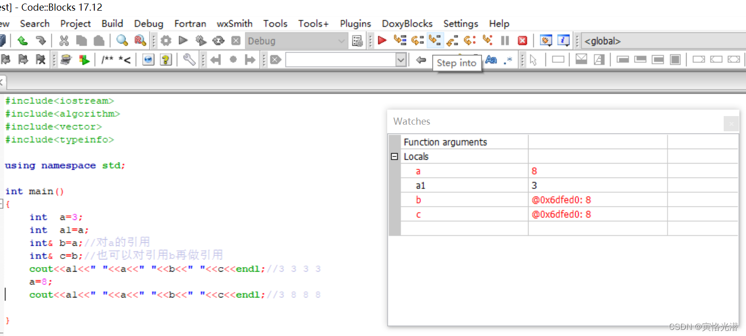 CodeBlocks监视窗口(Watchs)进行调试（引用类型与指针）_codeblock watch窗口-CSDN博客