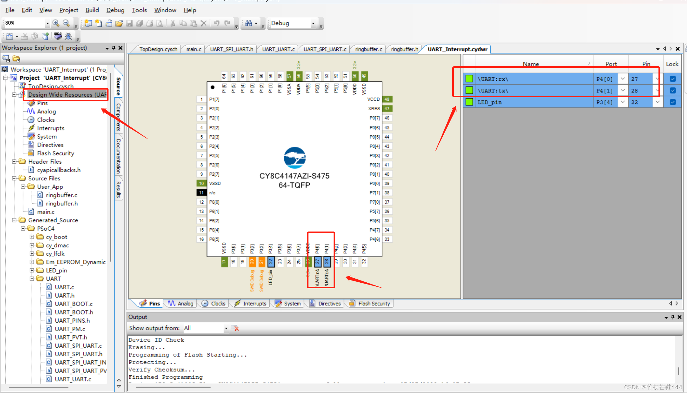 Cypress单片机 CY8C4147AZI-S475的UART中断以及printf函数重映射_cypress printf-CSDN博客