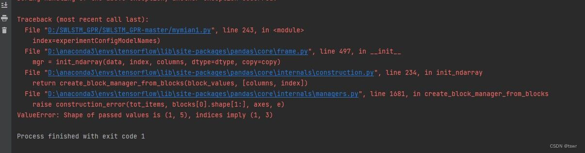 解决ValueError: Shape of passed values is (1，5), indices imply (1，3 ...