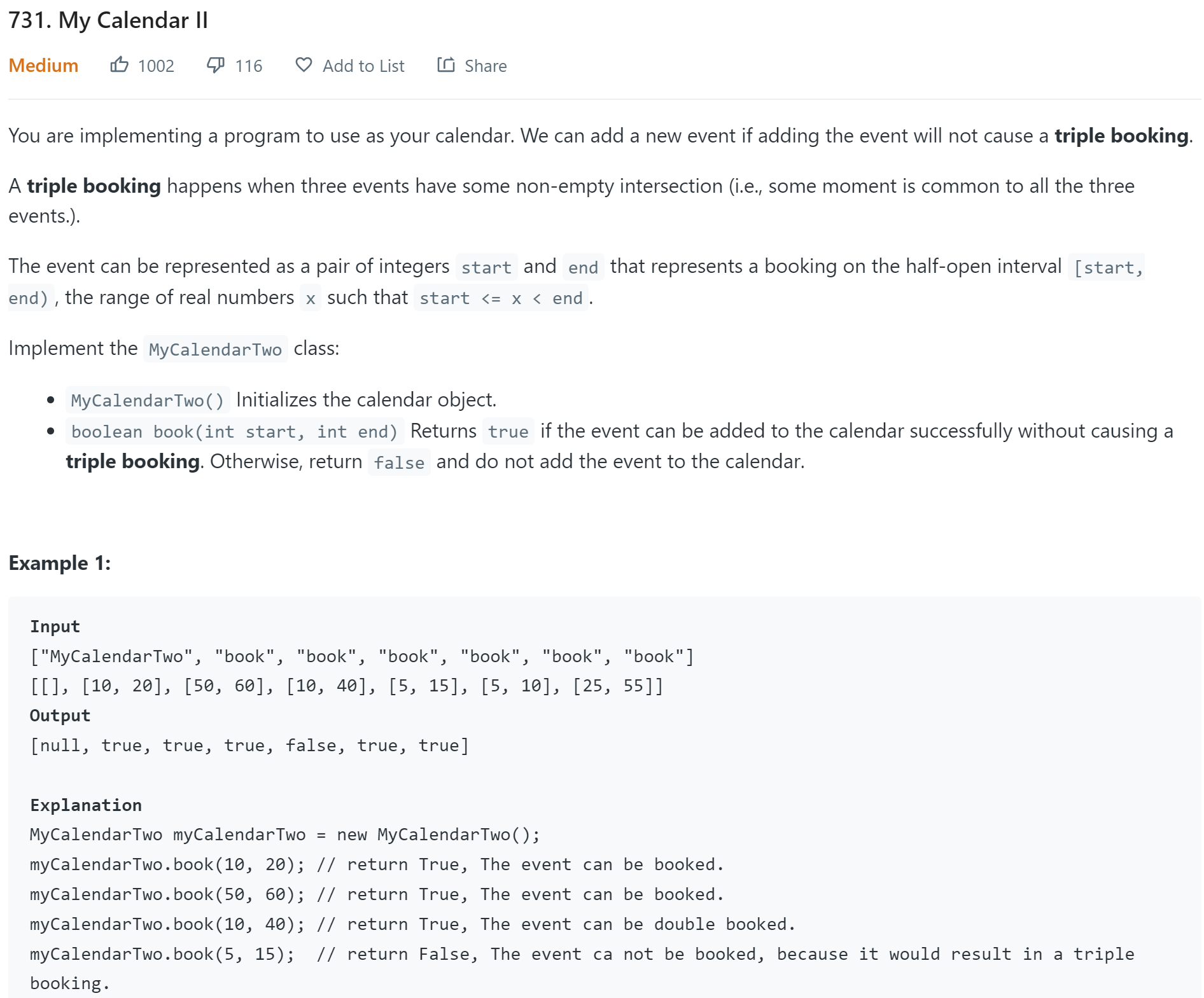 leetcode 729, 731, 732. My Calendar I, II, III | 729. 我的日程安排表 I, II, III（线段树）_leetcode ...