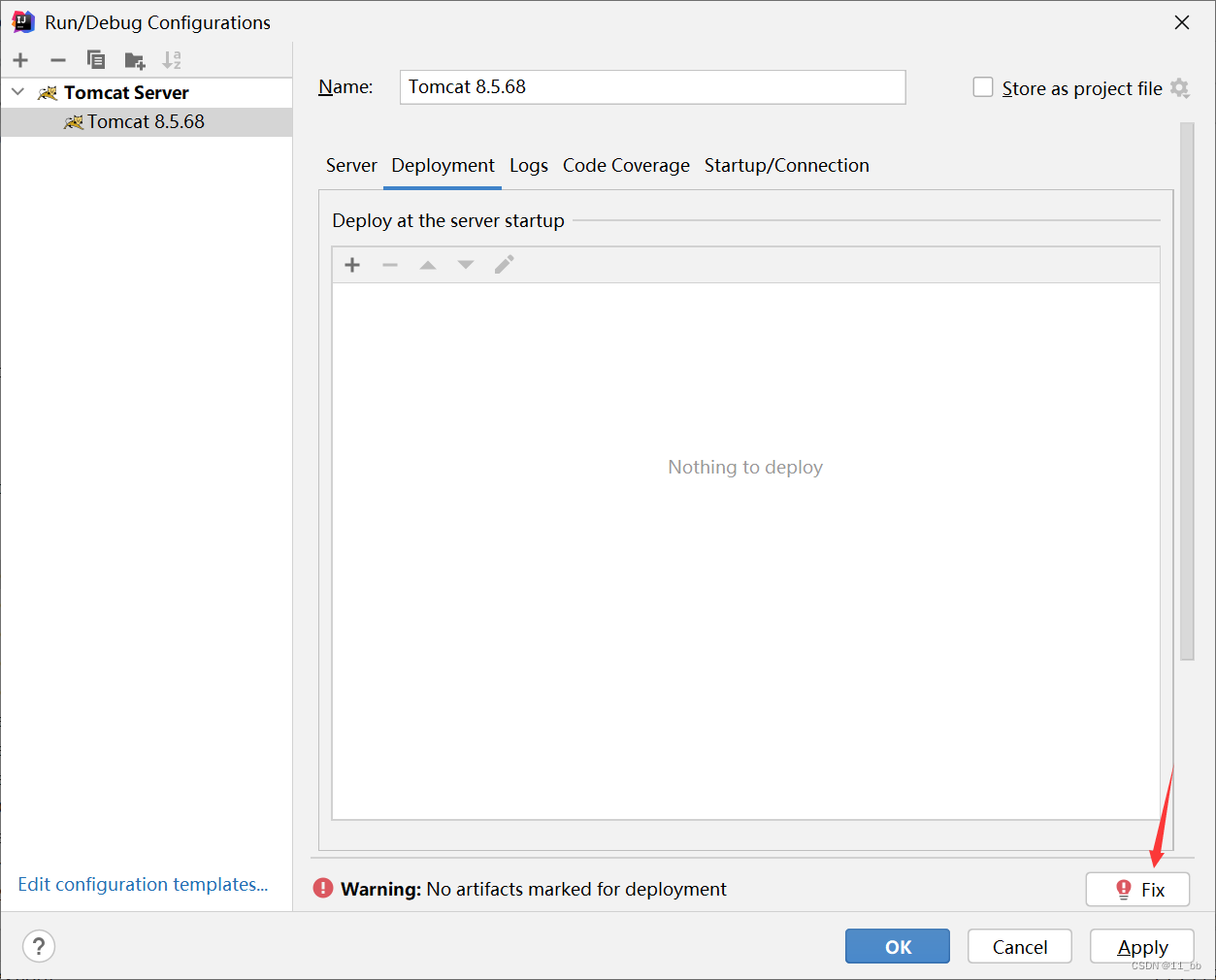 Idea中配置tomcat时报错:warning No Artifacts Marked For Deploymentwarning No Artifacts Marked For