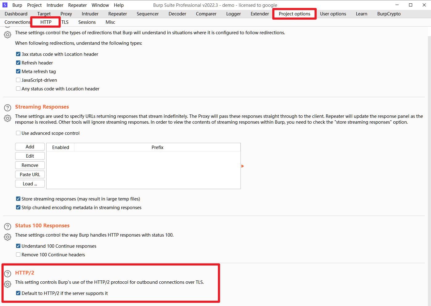【解决方案】burpsuite professional v2022.3 取消默认http2协议监听数据包_burpsuite怎么关闭监听-CSDN博客