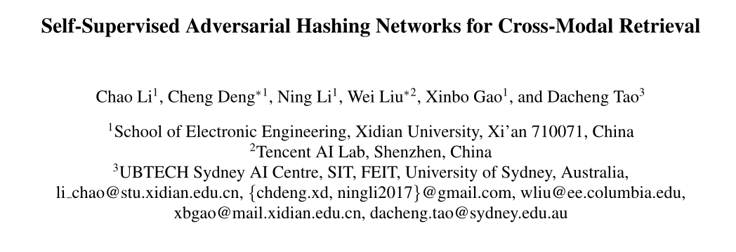 Self-Supervised Adversarial Hashing Networks for Cross-Modal Retrieval--文献翻译和笔记-CSDN博客