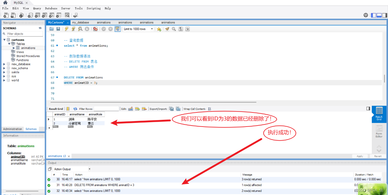 MySQL Workbench "Update data and delete data" using MySQL syntax ...